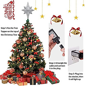 Christmas Tree Topper, Yocuby Hollow Silver Star Christmas Tree Topper Lighted with LED Rotating Magic Ripple Light for Crown Xmas Tree Topper Decoration, Wall Party Holiday Déco