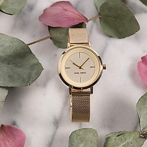 Nine West Women's NW/2146CHGP Gold-Tone Mesh Bracelet Watch