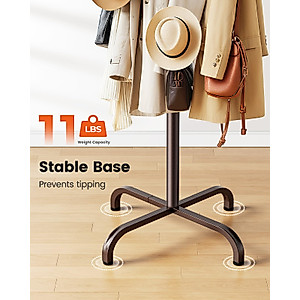 Pipishell Coat Rack with 14 Hooks, Freestanding Coat Rack Stand for Entryway, Hallway, Bedroom, and Office, Metal Coat Tree & Hat Rack for Coats, Hats, and Bags, Brown