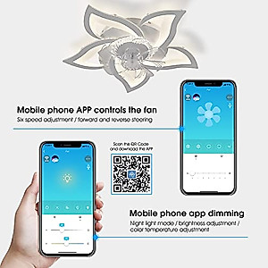 AHAWILL Modern Low Profile Ceiling Fan with Lights,110v Dimmable Flower Ceiling Light Fan with Remote Control/app Control,Timing 6 Gear Speeds Fan Suitable for Bedroom,Living Room,and etc.（White）