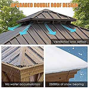 DHHU Outdoor Gazebo, 12' X 12' Patio Gazebo with Galvanized Steel Double Roof & Aluminum Frame, Hardtop Gazebo with Netting and Curtains,Patio Gazebo Pergola Pavilion for Gardens, Backyard Deck