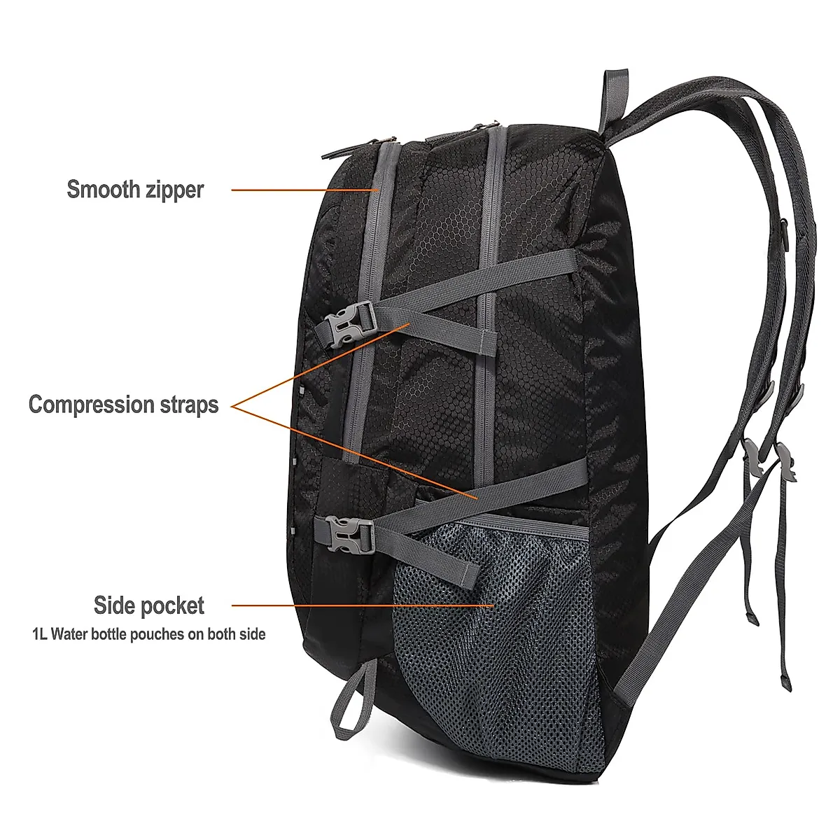 vimapo Packable Lightweight Backpack 40L, Ripstop Nylon Foldable Traveling Daypack, Collapsible Hiking Backpack For Outdoor(Black)