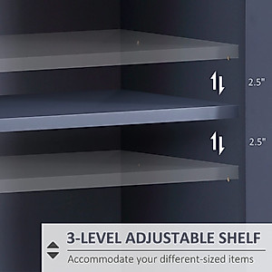 HOMCOM Sideboard, Buffet Cabinet with 4 Tempered Glass Doors, Stripe Pattern and Adjustable Storage Shelf, Credenza, Gray