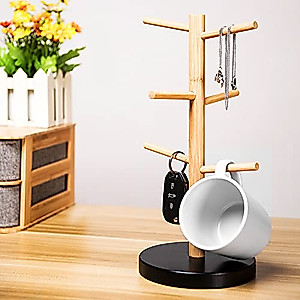 Wisuce Bamboo Mug Rack, Coffee Mug Tree, Coffee Cup Holder, Coffee Bar Accessories with 6 Hooks