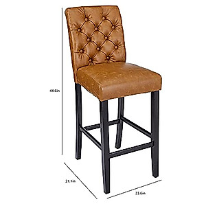 CangLong Mid-Century Tufted Leather Kitchen Counter Upholstered Bar Stool with Wood Legs Set of 1,Brown (KU-191322)