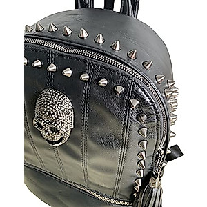 Women Skull Backpack Rivet Studded Fashion Daypack Gothic Purse Tassel Zipper (Slivet Round Rivet)