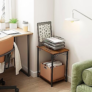 Hoctieon 2 Tier End Table, Small Night Table, Narrow Side Table with Storage, Nightstand for Small Spaces, Living Room, Bedroom, Sofa Couch, Rustic Brown