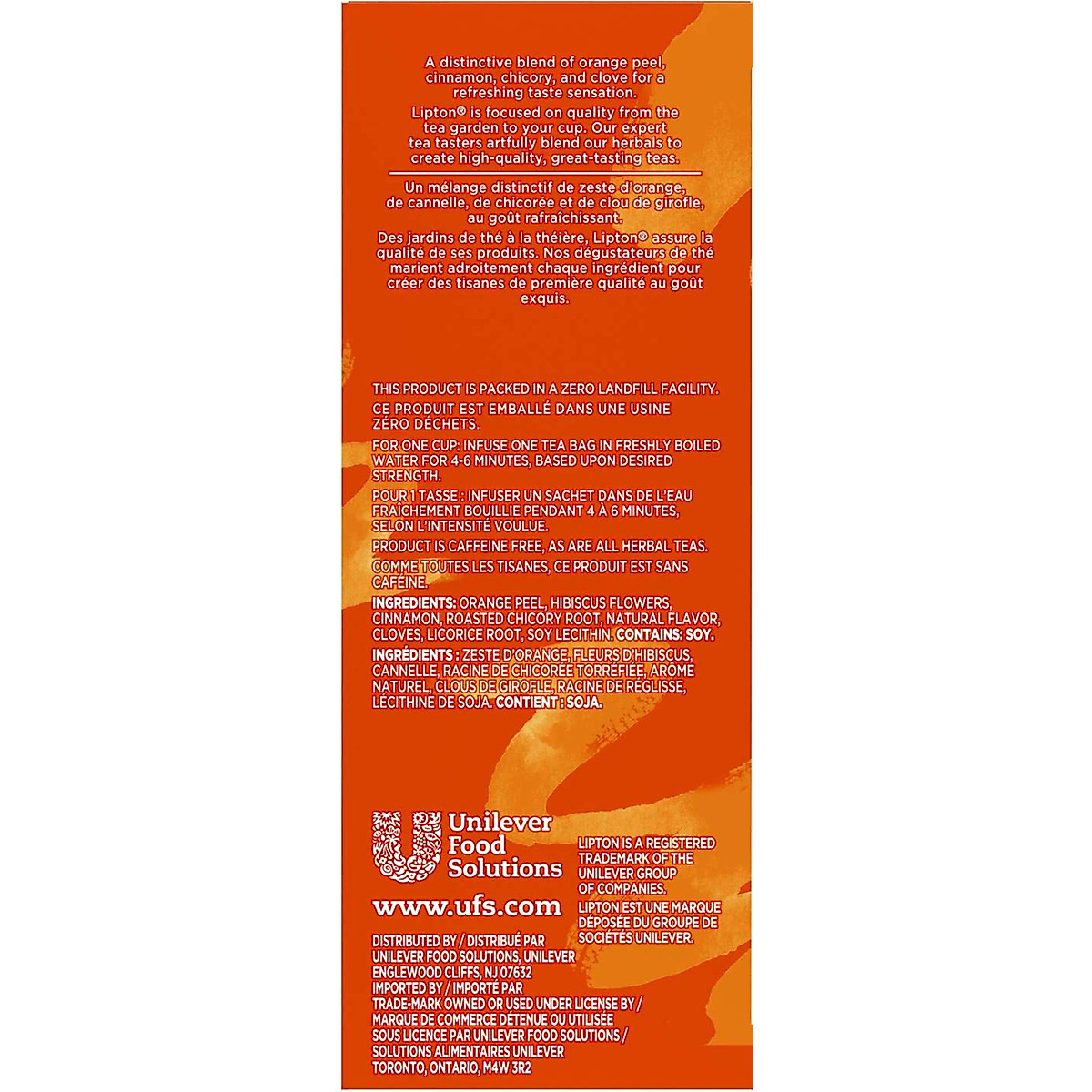 Lipton - Caffeine Free Orange Herbal Tea, 28 Tea Bags, 2.1oz Box (Pack of 3)