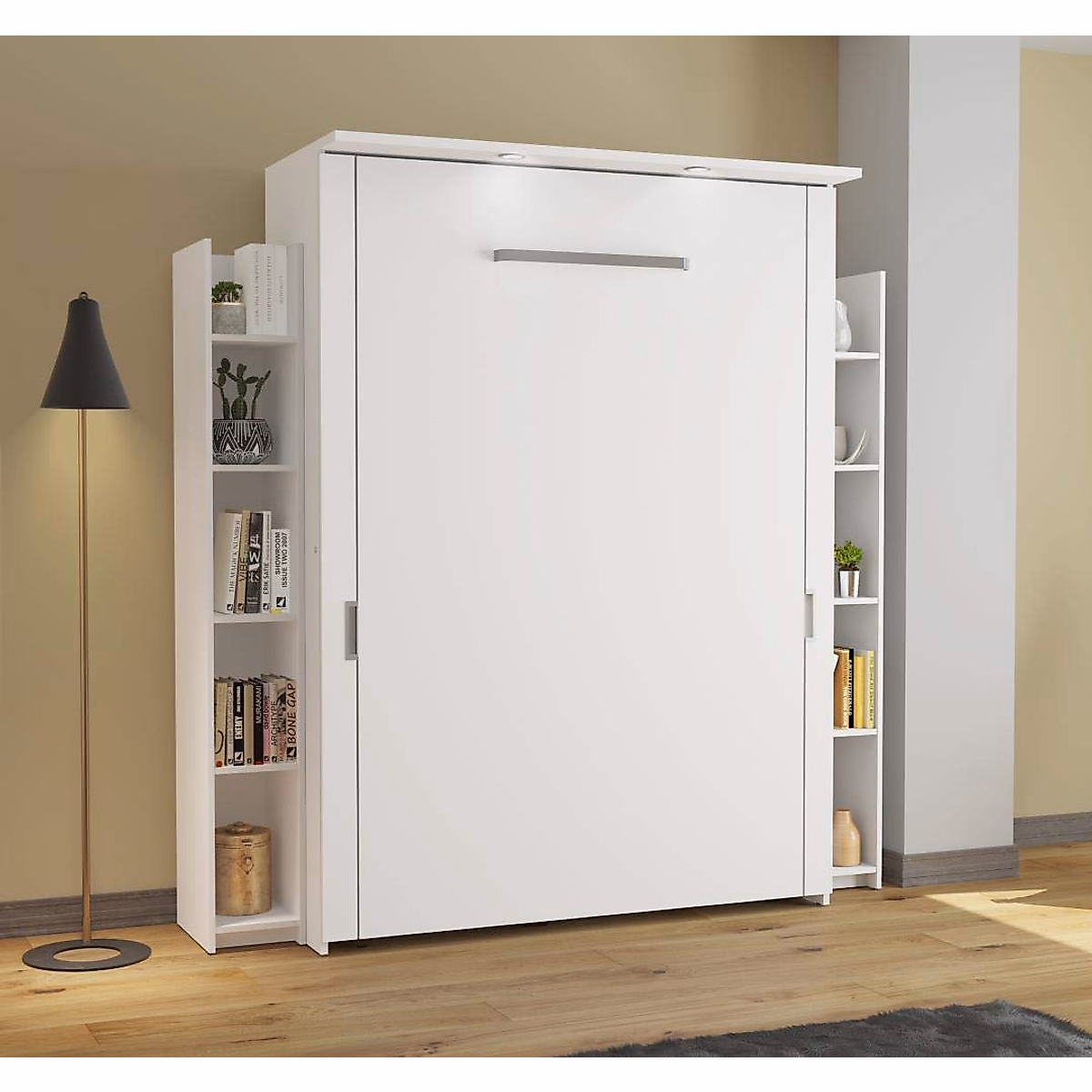 Bestar Lumina Full Murphy Bed with Shelves, Sleeping Arrangement with Storage, White