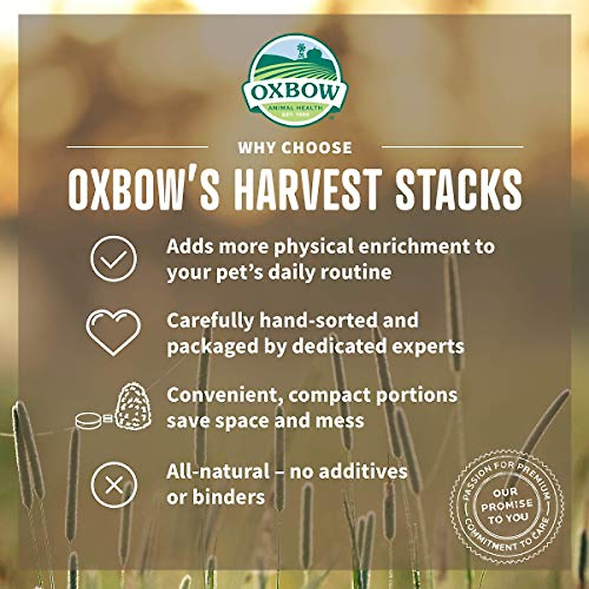 Oxbow Animal Health Harvest Hay Stacks - Western Timothy Hay with Chamomile - All Natural Hay for Rabbits, Guinea Pigs, Chinchillas, Hamsters & Gerbils - 35 oz.