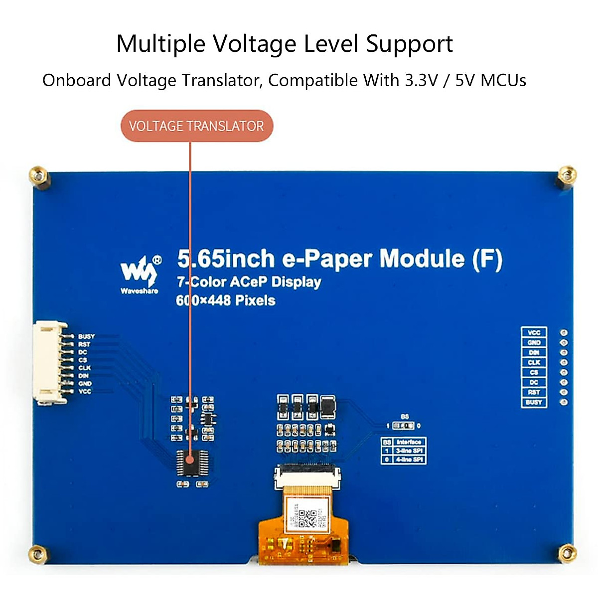waveshare 5.65inch E-Ink Display HAT 7-Color ACeP E-Paper Display 600x448 Pixels for Raspberry Pi 4B/3B+/3B/2B/Zero/Zero W/Zero WH and Jetson Nano