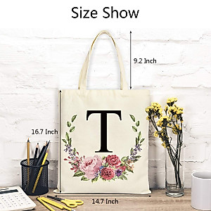 Personalized Floral Initial Tote Bags for women Canvas Tote Bags Reusable Grocery Shopping Bags for Bridesmaids Wedding Bachelorette Birthday Party Large Book Tote Gift Bags Eco - Friendly (Letter L)