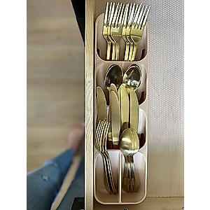 Compact Cutlery Silverware Organizer Kitchen Drawer Tray, Small, Nude Color