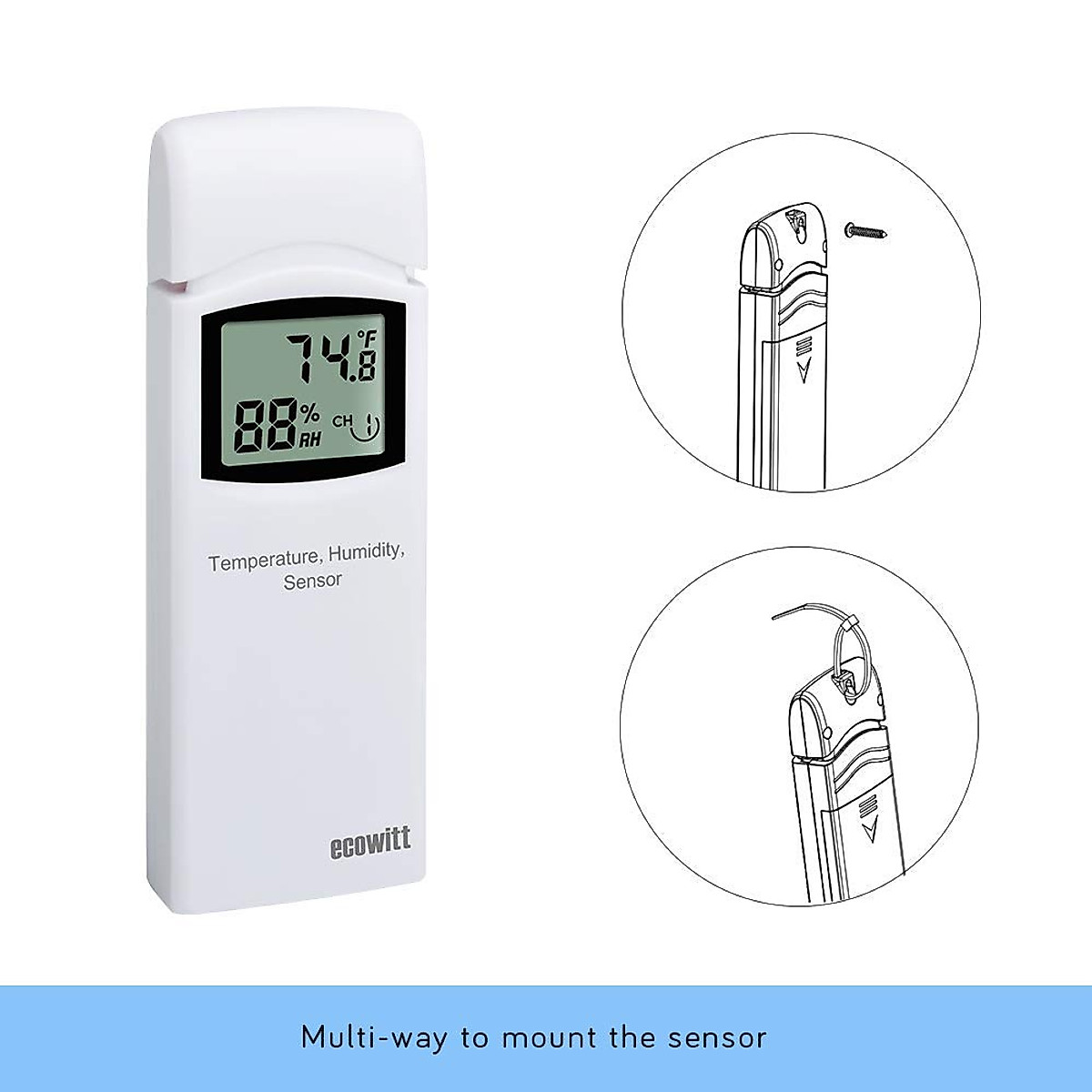 Ecowitt WH32 Wireless Outdoor Temperature and Humidity Sensor, Thermometer and Hygrometer Gauge with LCD Display, Default Degree Fahrenheit, Remote App Monitoring