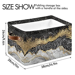 Gold Black Marble Storage Bins, Square Storage Basket Canvas Storage Organizer Closet Shelf Organizer for Home Office, 1 Pc