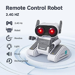 DoDoMagxanadu Robot Toys, Remote Control Robot Toy for Kids, RC Robots for Kids with LED Eyes and Music, Gift for Boys and Girls Ages 3+ Years (White)