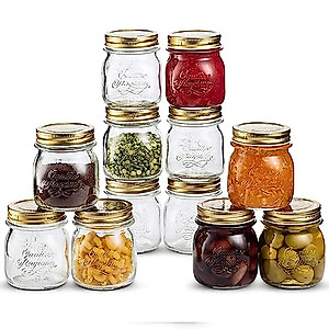 Bormioli Rocco Quattro Stagioni Small Glass Mason Jars 8.5 Ounce Mini Jars 12-Pack, with Metal Airtight Lid, For Jam, Jelly, baby food, Crafts, Spices, Dry Food Storage, Wedding favors, Decorating Jar