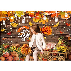 Dudaacvt 8x6ft Thanksgiving Photography Backdrop Rustic Wooden Floor Barn Harvest Background Thanksgiving Turkey Autumn Pumpkins Backdrop Thanksgiving Party Decoration Backdrop D643