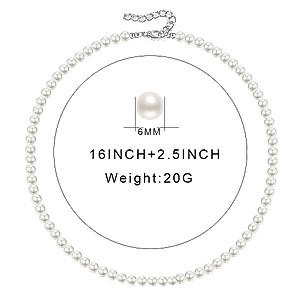 6mm Simulated Glass Pearl Necklace 16inch Strand Pearl Jewelry