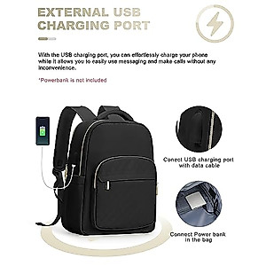 livbote Light Flight Travel Laptop Backpack Women, Mochilas para Mujer, Nurse Quilted Backpack, Water-repellent Small Backpack with USB Charging Port, Black