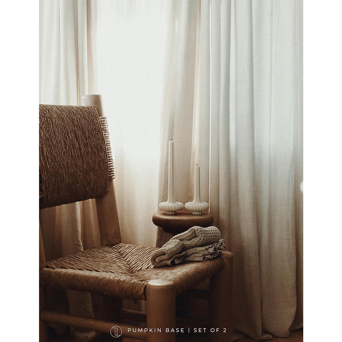 LAWA Set of 2 Pumpkin Base Candle - Beautiful Handmade Pillar Unscented Soy Wax Candle Elegant Aesthetic Vase Candle Housewarming Gift Home Room Shelf Decor Idea White