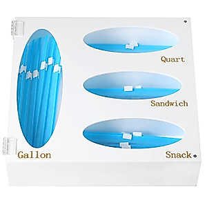 Ziplock Bag Storage Organizer, Acrylic Kitchen Drawer Baggie Box ,Compatible with Gallon, Quart, Sandwich and Snack Variety Size Bag (White)