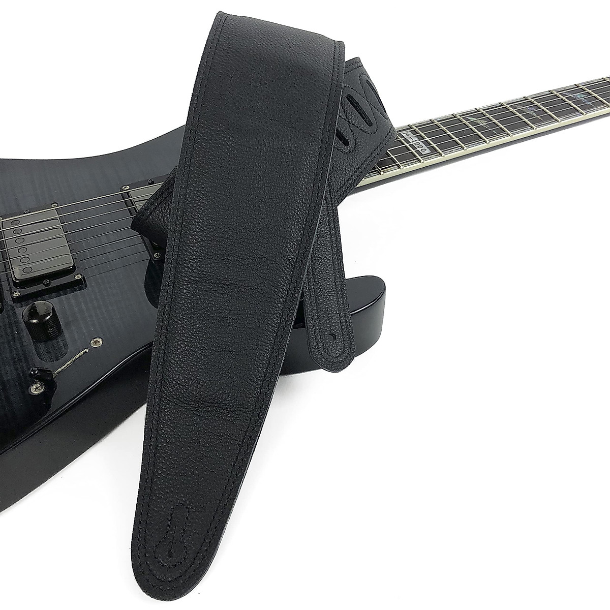 Perri's Leathers, Padded Leather Guitar Strap, Black, Anti-Slip, Classic, Suitable for Each Level, Adjustable from 41" to 56" Inch, Compatible w/All Button Lock Systems