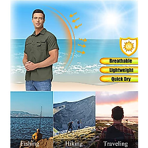 TACVASEN Men's Quick Dry UV Protection Zipper Convertible Long Sleeve Shirt,Green,Large