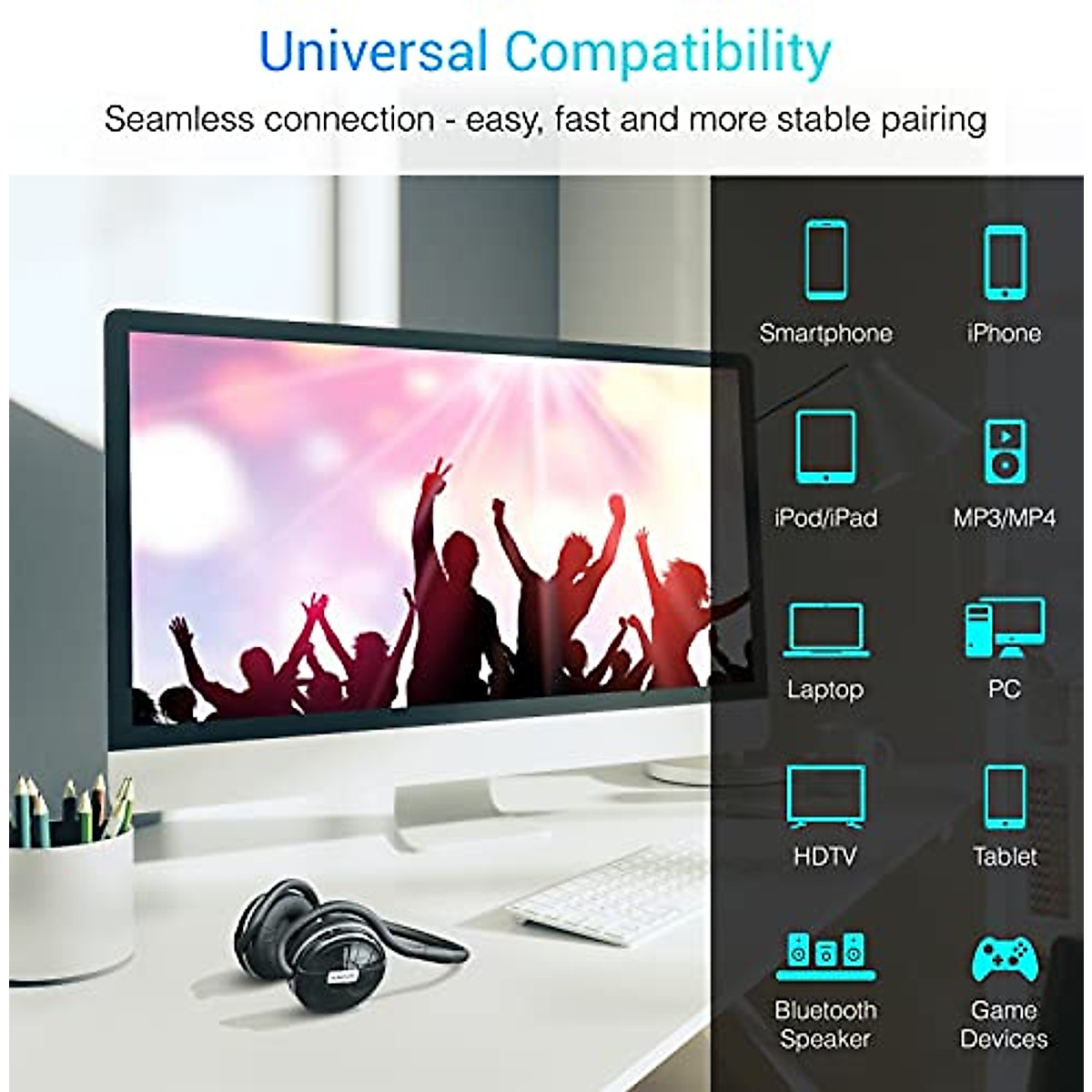 Kinivo BTH240 Bluetooth Headphones (Black, On-Ear, Wireless Music, Hands-Free Calling, Built-in Mic, Foldable, Memory Form Earpads, Travel Bag)