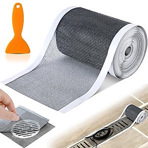 Leriton 4 Inch x 33 ft Disposable Shower Drain Hair Catcher Cutable Mesh Shower Drain Cover Stickers for Linear DIY Floor Drain Shower Drain Screen with Removal Tool for Bathroom Kitchen(1 Pack)