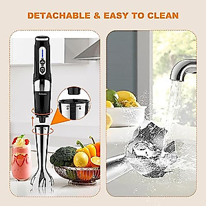 Cordless Immersion Blender: 4-in-1 Cordless Hand Blender Rechargeable, 21-Speed & 3-Angle Adjustable with 304 Stainless Steel Blades, Chopper, Beaker, Whisk and Beater for Milkshakes | Smoothies | Soup| Puree | Baby Food (Black)