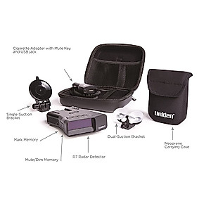 Uniden R7 Extreme Long Range Laser/Radar Detector and Scosche 1080p Dash Cam Bundle. Radar w/Built-in GPS, Real-Time Alerts, Dual Antennas, Front/Rear & Directional Arrows, Red Light Camera Alerts