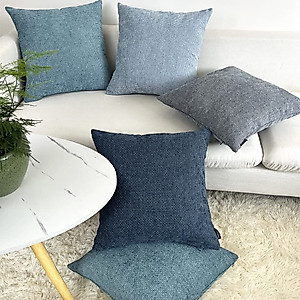 Booque Valley Pack of 2 Rough Chenille Pillow Covers，Thick Texture Solid Rustic Farmhouse Cushion Covers Square Throw Pillow Cases for Sofa Bedroom 18 x 18 Inch Light Blue