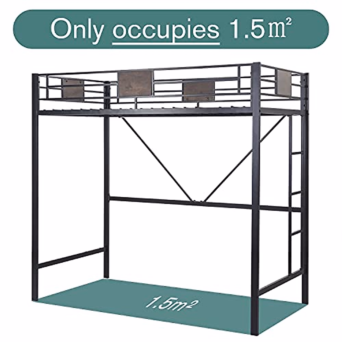 MUTICOR Twin Size Loft Bed Frame with Fully Enclosed Guardrail, Removable Ladders, Saving Space, No Springs, No Noise, No Shaking, Black