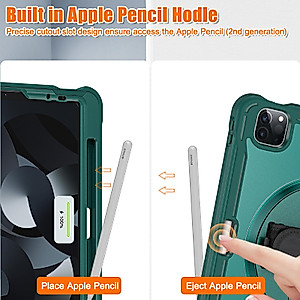 Batianda Case for iPad Pro 11-inch 2022 4th M2 Chip /2021 (3rd Generation) Heavy Duty Rugged Shockproof Tablet Cover with 360° Rotating Hand Strap Foldable Hidden Stand & Shoulder Strap, Teal
