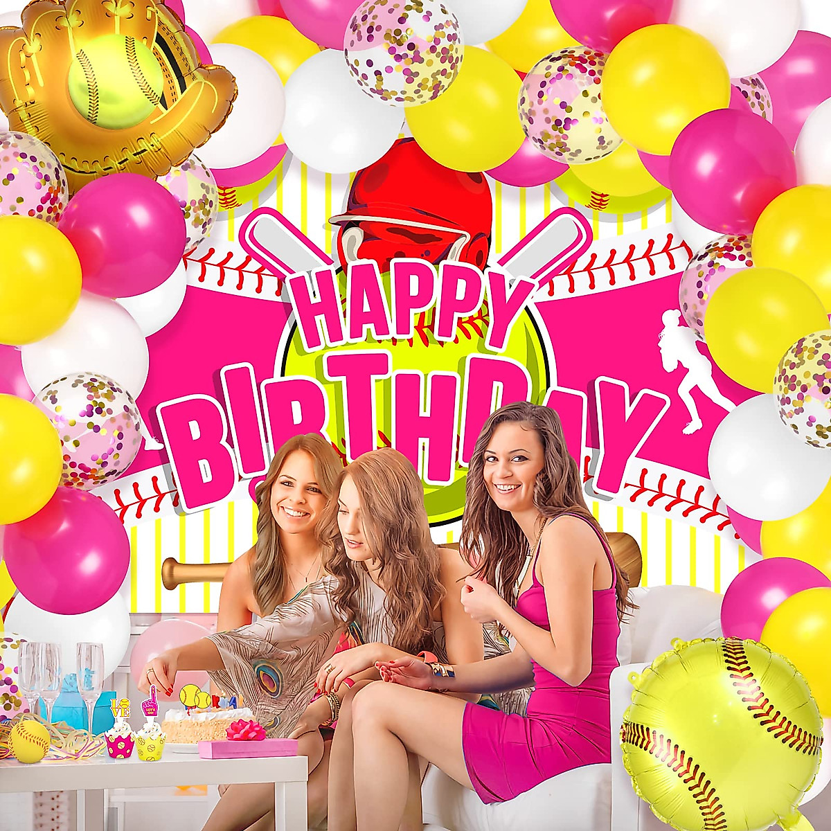 43Pcs Softball Birthday Party Decorations Large Softball Happy Birthday Banner and 42Pcs Softball Party Balloons Garland Kit for Girls Kids Teens Sport Themed Christmas Holiday Birthday Party Supplies