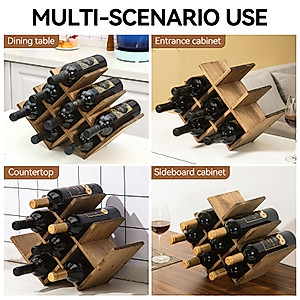 KIRIGEN 8-Bottle Countertop Wine Rack - Wine Bottle Holder for Bar Table/ Wine Cabinet Free Standing - Wood 3-Tier Wine Display and Storage Shelves Dark Brown XHJJ3-DBR
