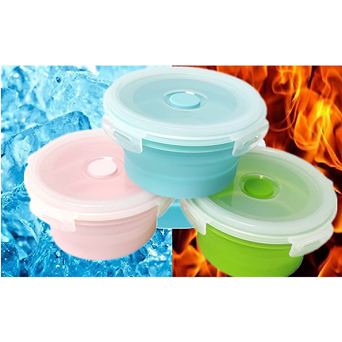 trrcylp 3Pack Collapsible Silicone Food Storage Containers with Lid 17OZ Foldable Airtight Lunch Bowls Camping for Microwave Freezer Dishwasher Safe Round 500ml