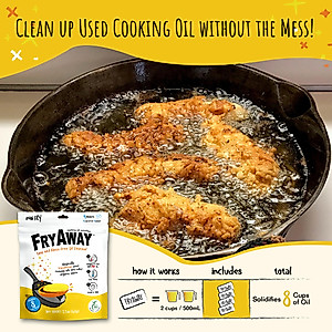 FryAway Pan Fry Waste Cooking Oil Solidifier Powder, 100% Plant-Based Cooking Oil Disposal, 1 Packet per 2 Cups of Oil, (Includes 4 Packets to Solidify 8 Cups / 2 Liters / 0.5 Gallon of Oil Total)