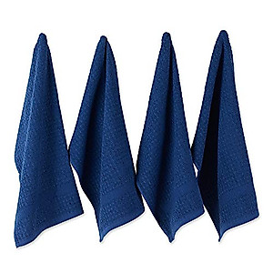 DII Basic Terry Collection Waffle Dishtowel Set, 15x26, Solid Nautical Blue, 4 Piece