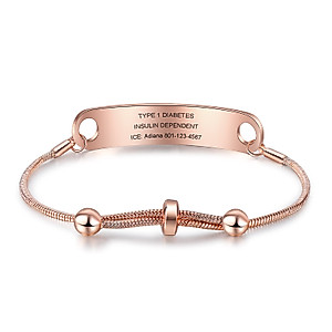 Jewelstruck Medical Alert Bracelets for Women Adjustable Emergency ID Bracelets Free Engraving Personalized Medical Bracelets for Women Custom Medical ID Bracelets for Women (Rose gold)