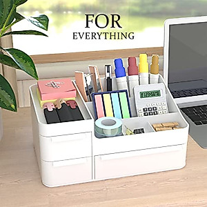 Makeup Organizer with Drawers, Countertop Organizer for Vanity, Bathroom and Bedroom Desk Cosmetics Display Case for Brushes, Lotions, Perfumes, Eyeshadow, Lipstick and Nail Polish, White