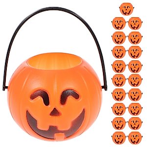 Ciieeo 20PCS Small Halloween Pumpkin Bucket 7CM Mini Plastic Portable Trick or Treat Pumpkin Candy Buckets Bulk for Halloween Party Decoration Supplies