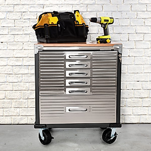 Seville Classics Rolling Lockable Cabinet Storage, 6-Drawer (28" W x 18" D), Graphite