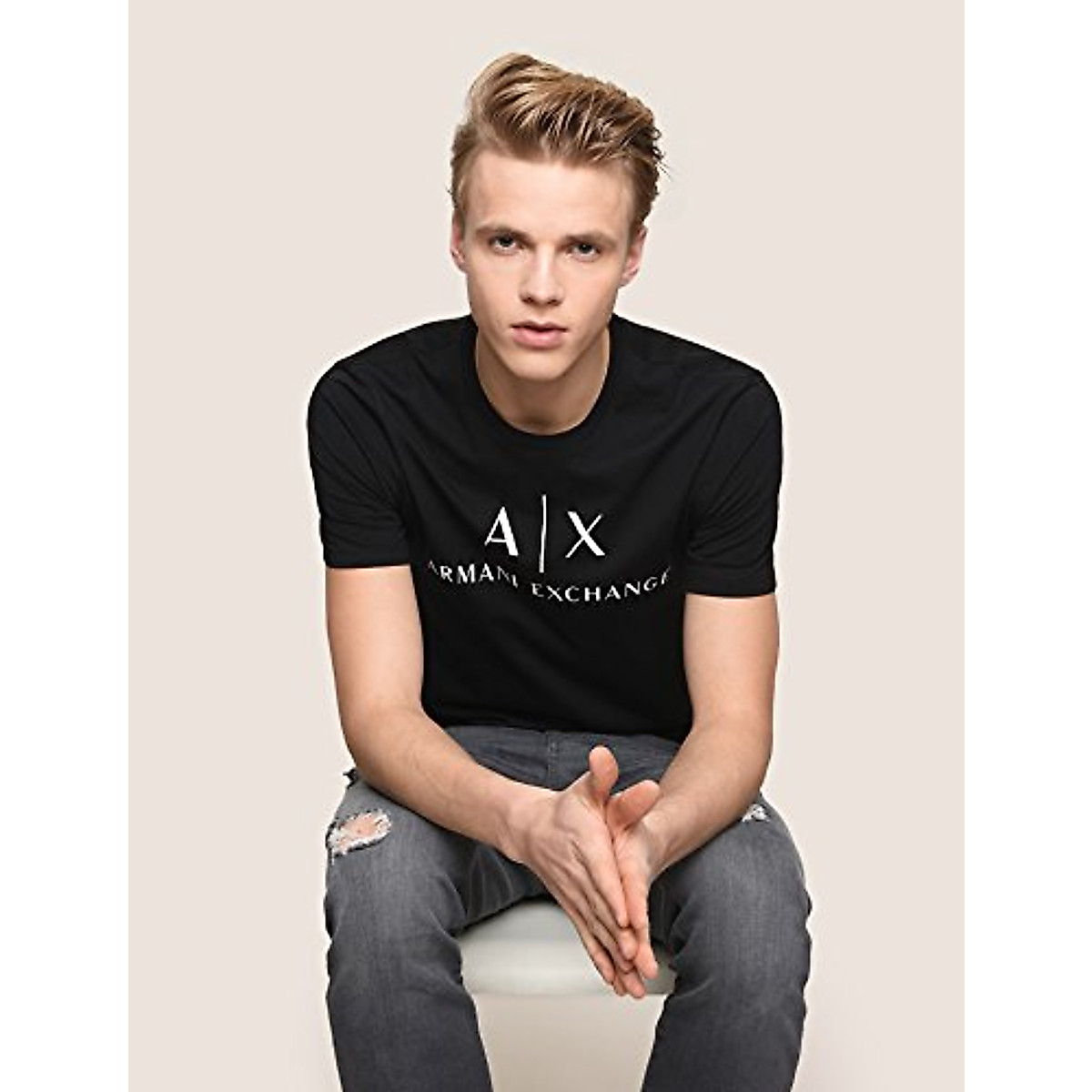 A|X ARMANI EXCHANGE mens Classic Crew Logo Tee T Shirt, Black, X-Large US