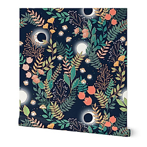 Peel & Stick Wallpaper Swatch - Fireflies Stars Night Bugs Moon Insects Custom Removable Wallpaper by Spoonflower