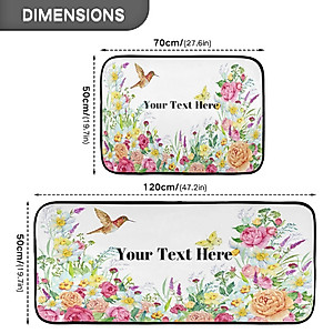 DOMIKING Flower Hummingbird Custom Kitchen Mats 2 Pieces Non-Slip Anti Fatigue Personalized Kitchen Rugs and Mats Set for Floor Cushioned Standing Mats Area Rug Runner for Kitchen Hallway Sink