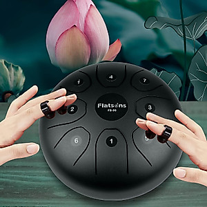 Steel Tongue Drum Steel Drums Flatsons C Key 8 Notes 5.5 Inch Percussion Instrument with Drum Mallets Carry Bag Great Gift for Beginner Adult Kid Black