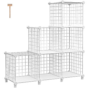 TomCare Cube Storage 6-Cube Metal Wire Cube Organizer Cube Shelves Storage Cubes Closet Organizer DIY Wire Bookshelves Storage Grids Modular Wire Cubes Bookcase for Bedroom Home Office, White