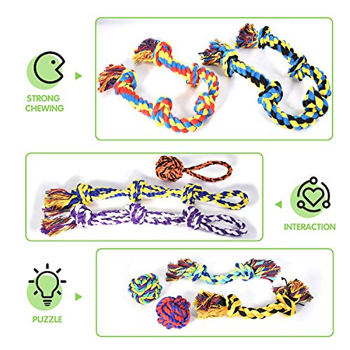 Large Dog Chew Toys, Tough Dog Toys for Aggressive Chewers Large Breed,Heavy Duty Dental Dog Rope Toys Kit for Medium Dogs,5 Knots Indestructible Dog Toys, Cotton Puppy Teething Chew Tug Toy Set of 9